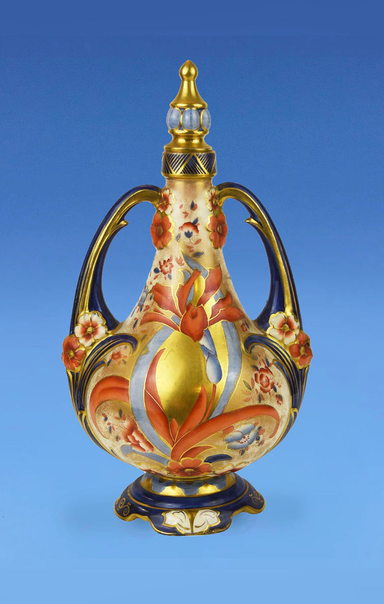 Wileman & Co. Foley Faience 'Imari' Glazed Earthenware Vase & Cover c ...